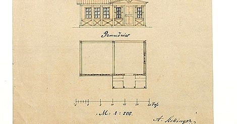 Entwurfszeichnung für ein Gartenhaus auf dem Anwesen des Bildhauers Anselm Sickinger in der ...