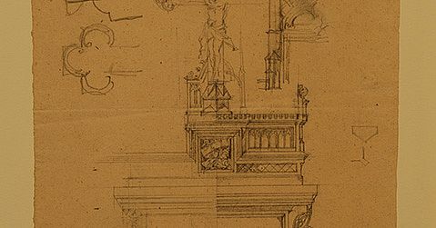 Entwurfszeichnung für ein Kruzifix für einen Altar - Bayerisches Nationalmuseum