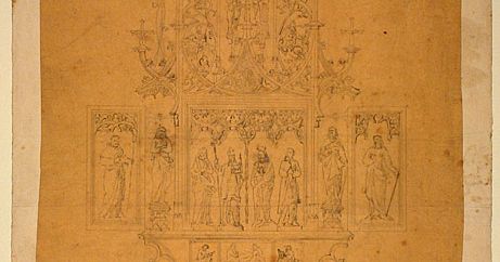 Entwurfszeichnung für den Dreifaltigkeitsaltar in Dinkelsbühl, Pfarrkirche St. Georg ...