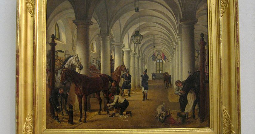 Gemälde mit Rahmen: Blick in den Karosseriestall - Bayerisches Nationalmuseum