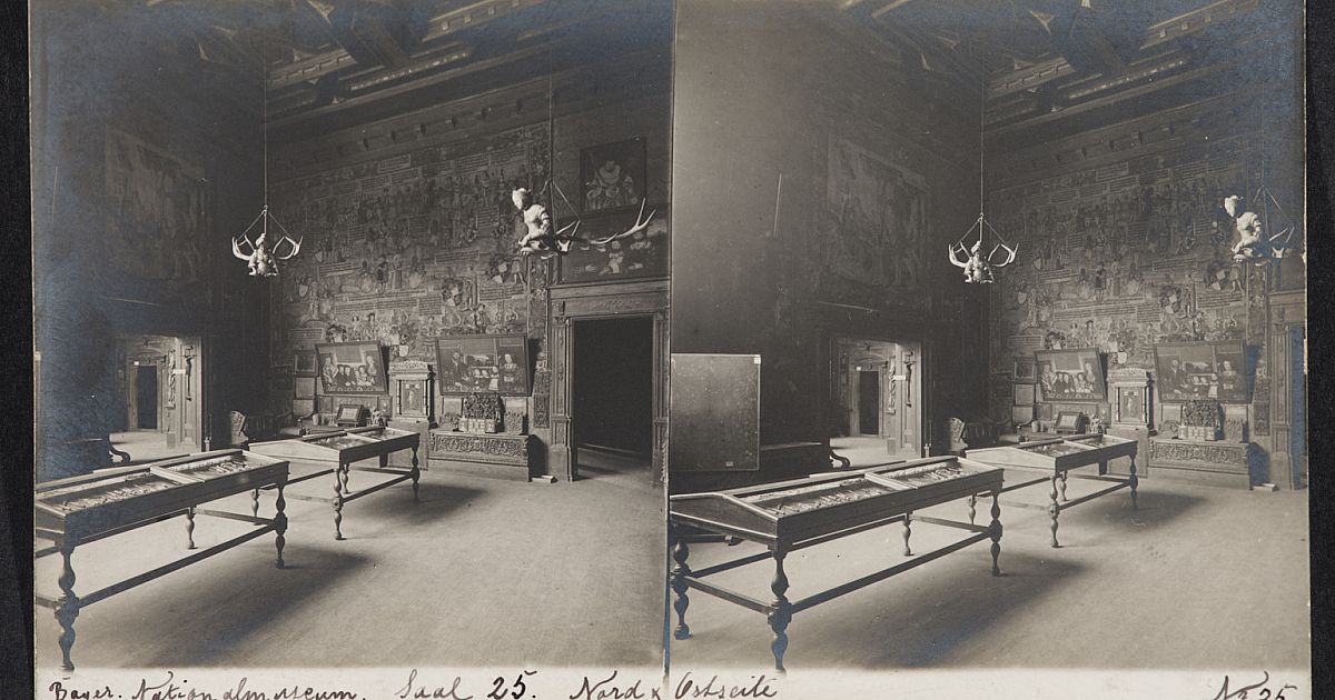 Stereoskopie: Saal 25 des Bayerischen Nationalmuseums - Bayerisches Nationalmuseum