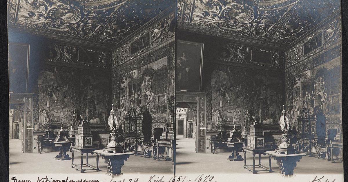 Stereoskopie: Saal 29 des Bayerischen Nationalmuseums - Bayerisches Nationalmuseum
