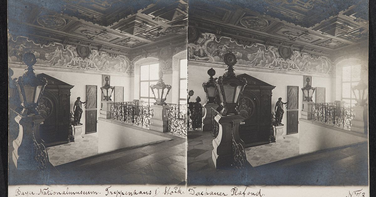 Stereoskopie: Treppenhaus des Bayerischen Nationalmuseums - Bayerisches Nationalmuseum