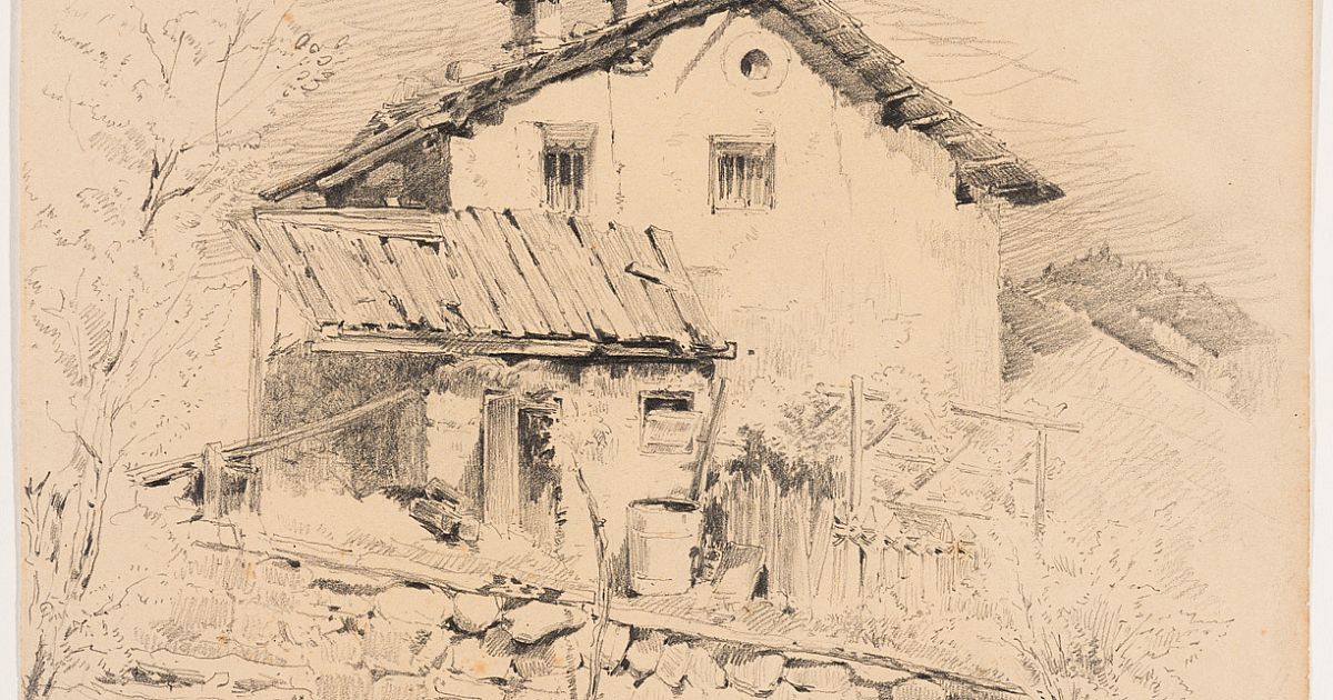 Zeichnung: Haus mit Verschlag und Mauerwerk - Bayerisches Nationalmuseum