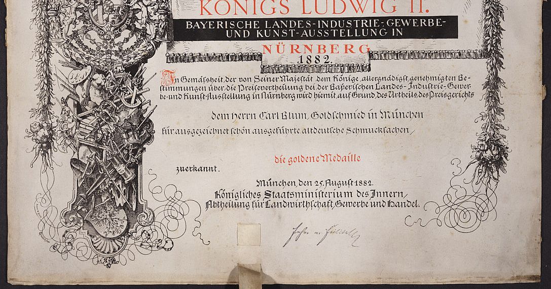 Pergamenturkunde: Urkunde zur Medaille, Inv.-Nr. 75/243 - Bayerisches Nationalmuseum