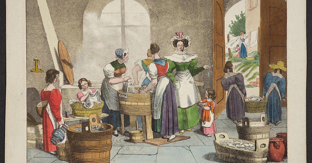 Lithografie, kol.: die Wasch - Bayerisches Nationalmuseum