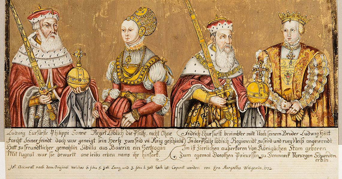 Miniatur auf Pergament: Zwei Fürsten mit ihren Gattinnen - Bayerisches ...