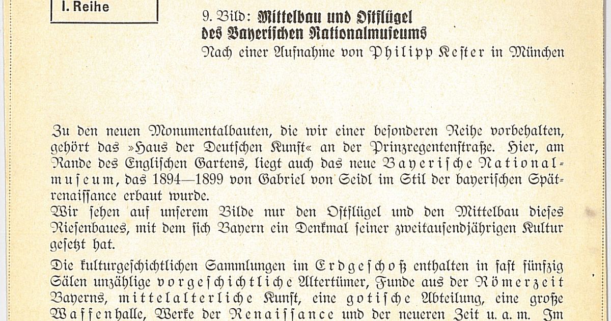 Dia mit Hülle: Mittelbau und Ostflügel des Bayerischen Nationalmuseums - Bayerisches Nationalmuseum