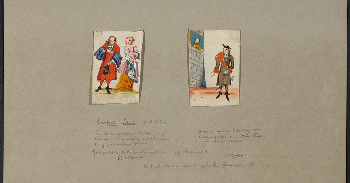 Miniatur auf Pergament: Ständedarstellung, Mann und Frau in vornehmer ...