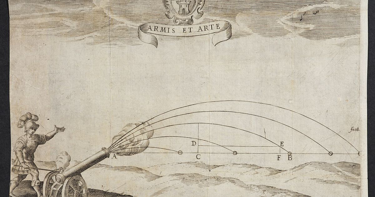 Kupferstich: Ballistische Versuche mit Kanone - Bayerisches Nationalmuseum