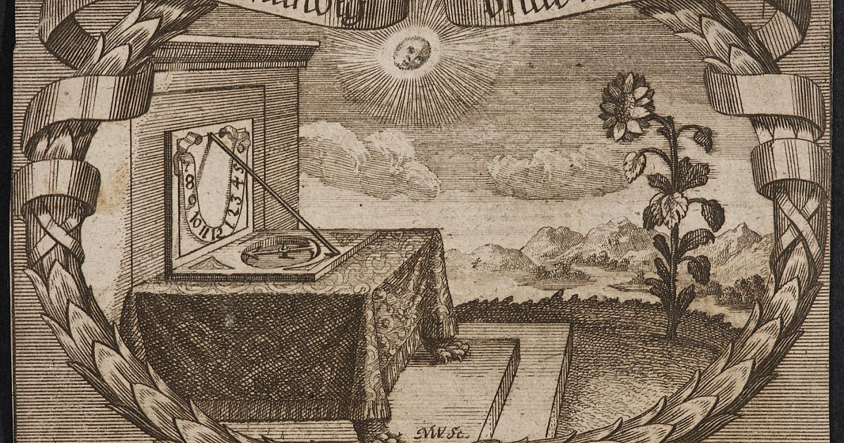 Radierung: Sonnenuhr vor Landschaft - Bayerisches Nationalmuseum