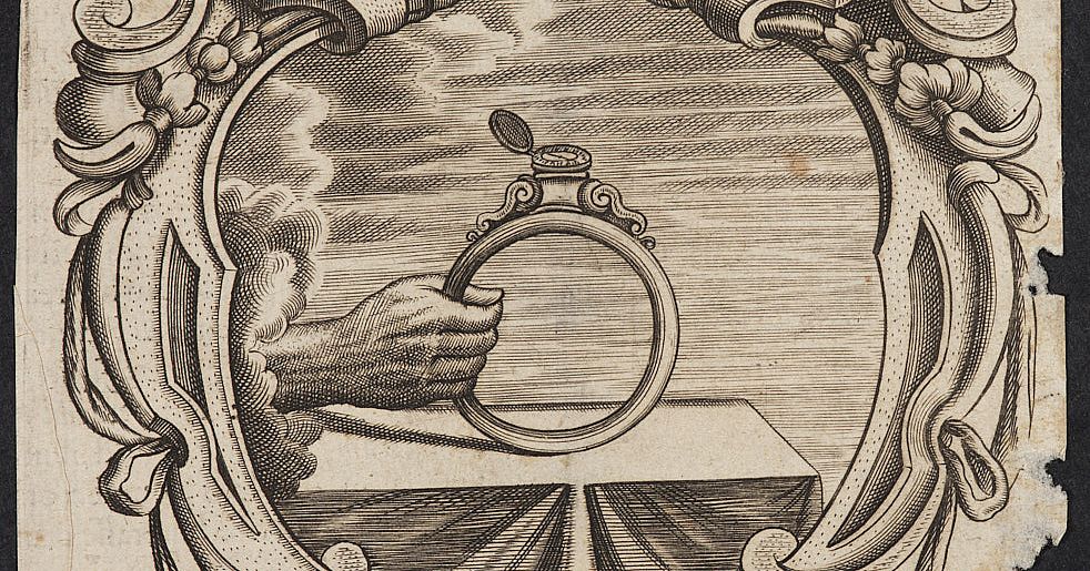 Kupferstich Ringuhr in Ornamentrahmen - Bayerisches Nationalmuseum
