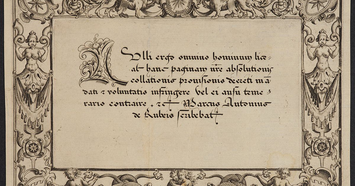 Kupferstich: Sinnspruch, ornamentale Randeinfassung - Bayerisches Nationalmuseum