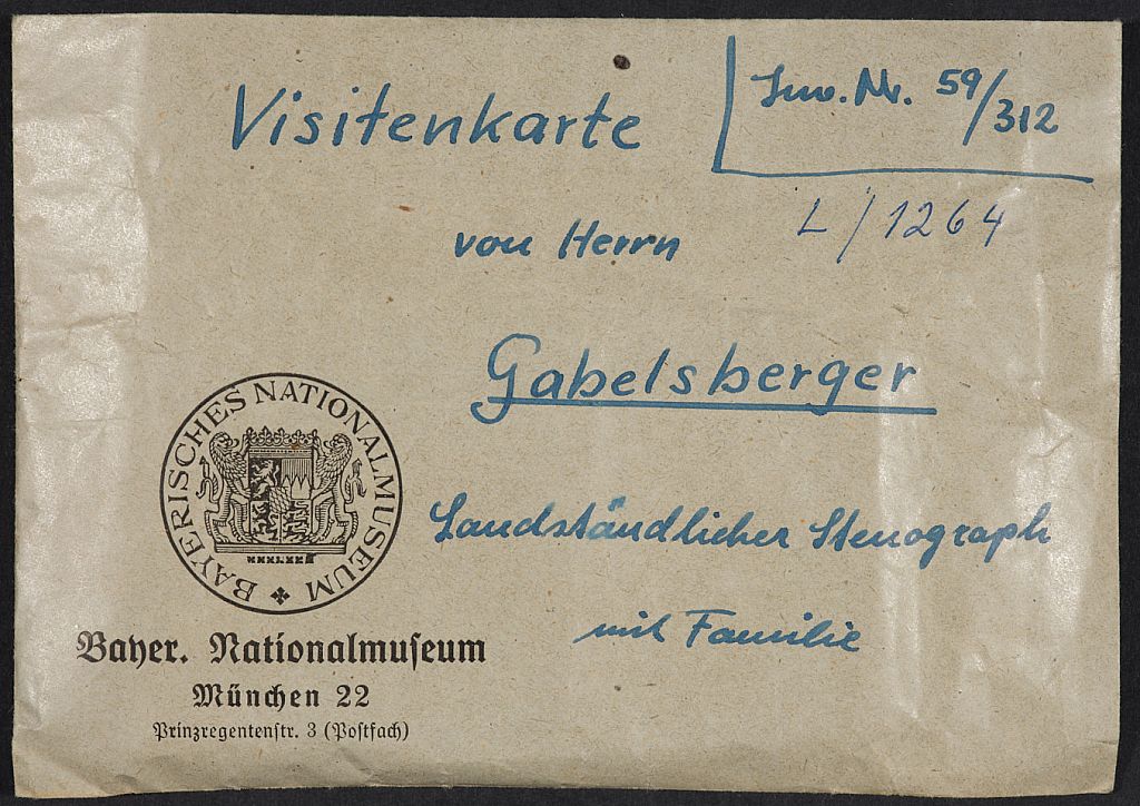Verglaste Visitenkarte: Gabelsberger - Bayerisches Nationalmuseum