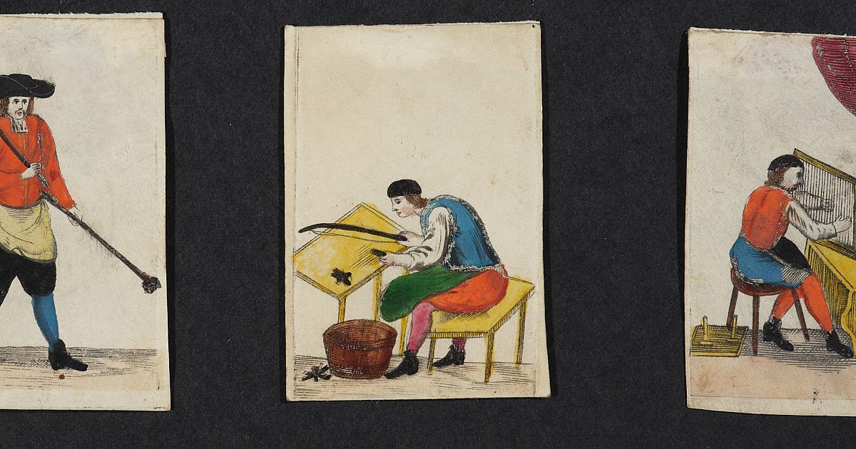 Miniatur auf Pergament: Handwerkerdarstellung, schematische ...