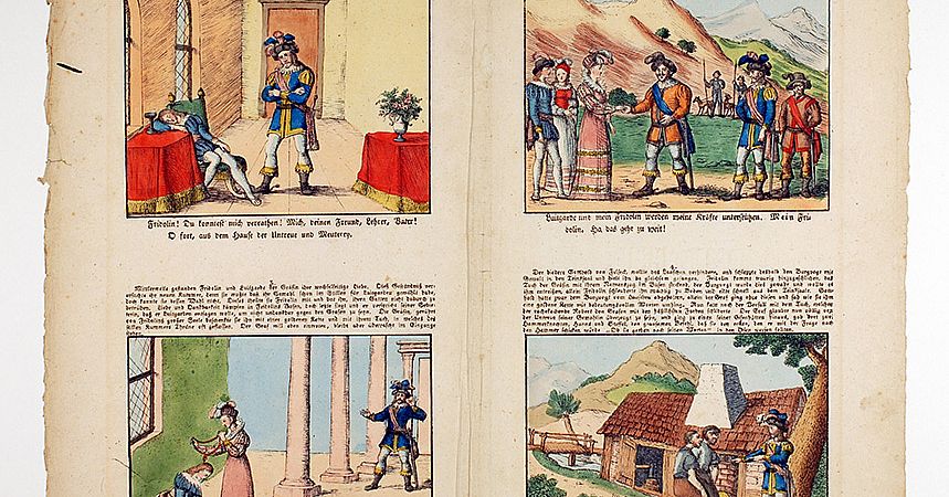 Nürnberger Bilderbogen: Geschichte des Grafen von Sabern (Darstellungen 1-4) - Bayerisches ...