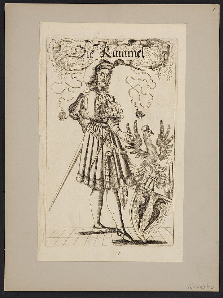 Grafik: Nürnberger Patrizier mit Wappen - Bayerisches Nationalmuseum