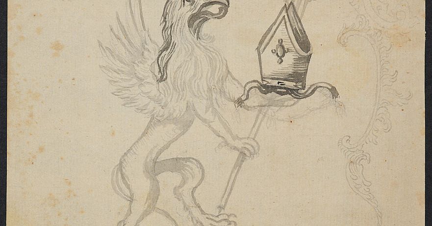 Zeichnung: Greif auf Postament mit Pontifikalien - Bayerisches ...