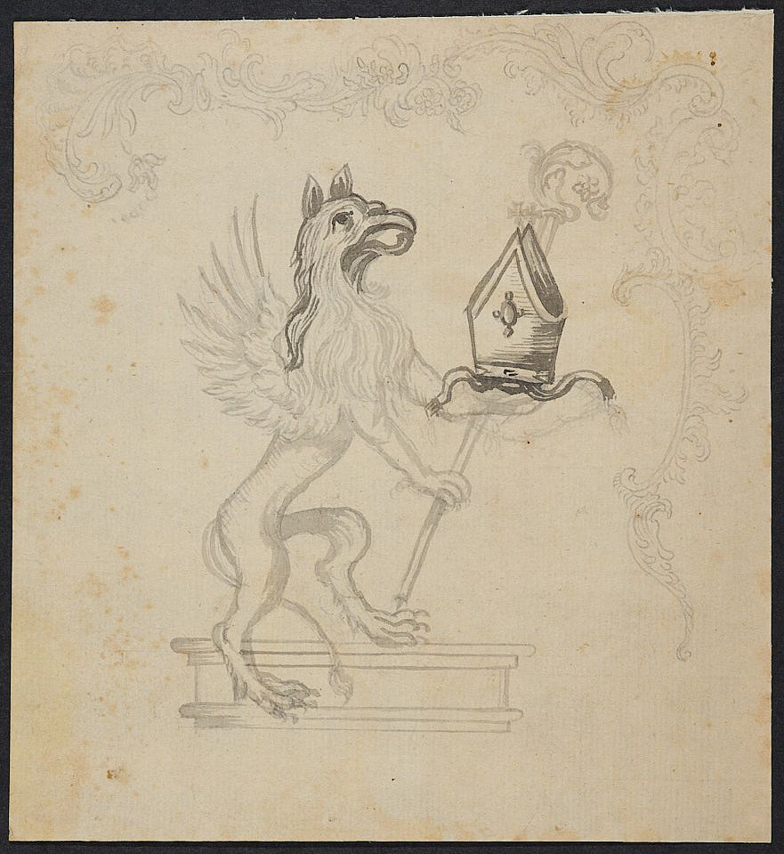 Zeichnung: Greif auf Postament mit Pontifikalien - Bayerisches ...