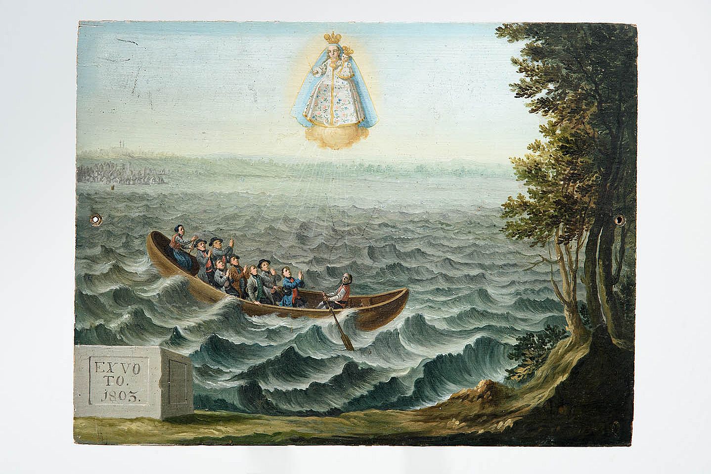 Votivgemälde: Schiff in Seenot vor Madonna mit Jesusknaben, Ex Voto ...